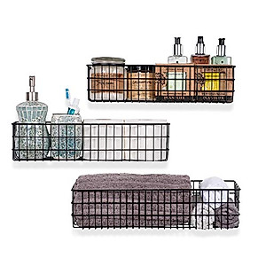 Wall35 Kansas Wall Mounted Metal Wire Baskets for Kitchen Organization and Storage, Varying Sizes Hanging Fruit Basket Set of 3 Black