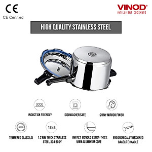 Vinod Pressure Cooker Stainless Steel – Outer Lid - 5 Liter – Induction Base Cooker – Indian Pressure Cooker – Sandwich Bottom – Best Used For Indian Cooking, Soups, and Rice Recipes, Quinoa