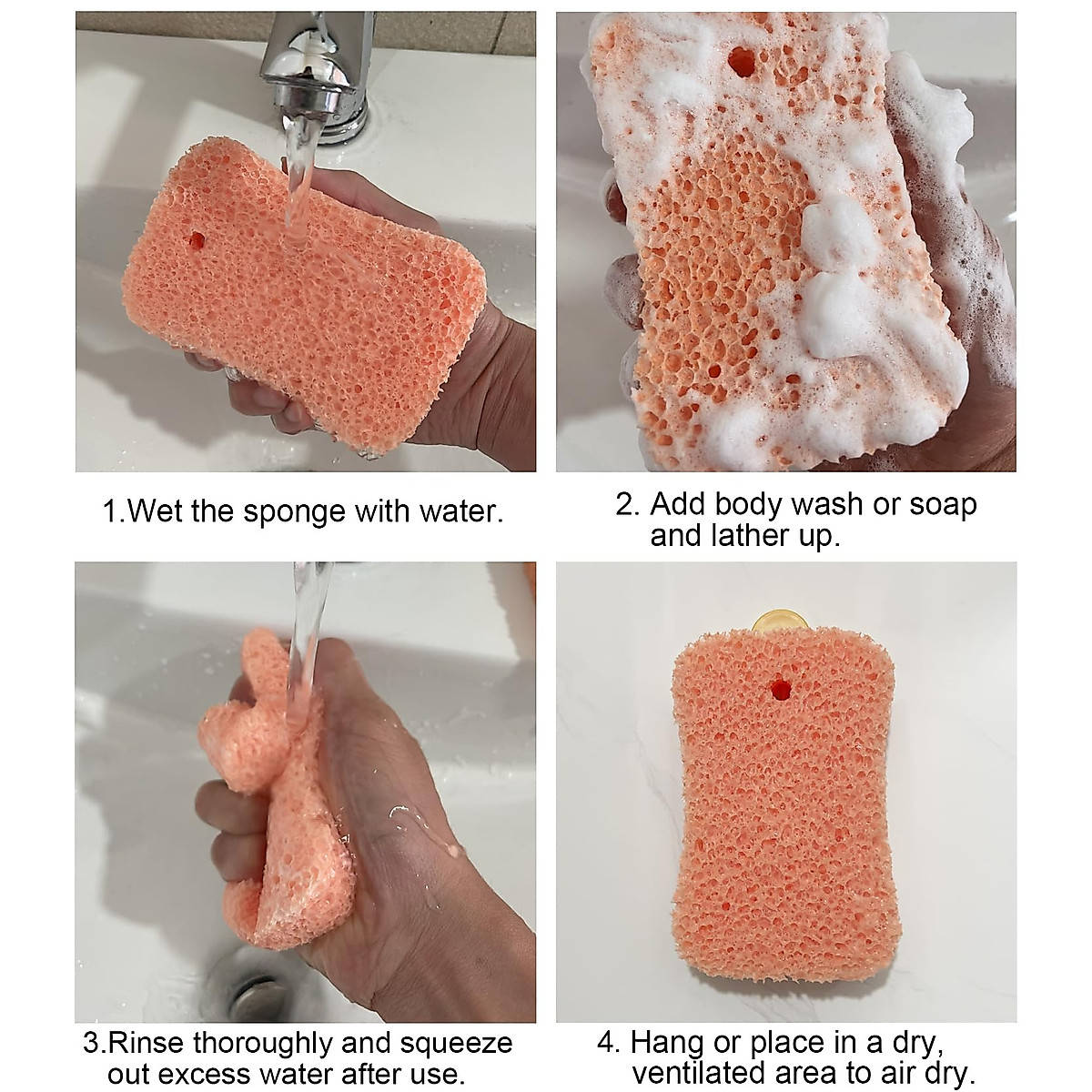 Danpaty Bath Sponge 3-Pack – Soft Exfoliating Shower Sponges for Deep Cleaning, Durable Body Sponge Set for Adults in Orange, Blue & Green