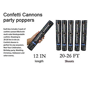 Biodegradable Confetti Cannon Party Poppers - 5 Pack Party Poppers Confetti Shooters for Birthday Graduation Wedding New Years Eve Celebration Office Prank, Large Confetti Cannon