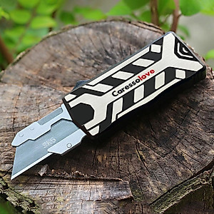 Best Aluminum Alloy Auto Retractable Box Cutter, Replaceable Safety Blade EDC Pocket Knife, Heavy Duty Self Retracting Small Utility Knives With Clip, Black With 5 Extra Blades