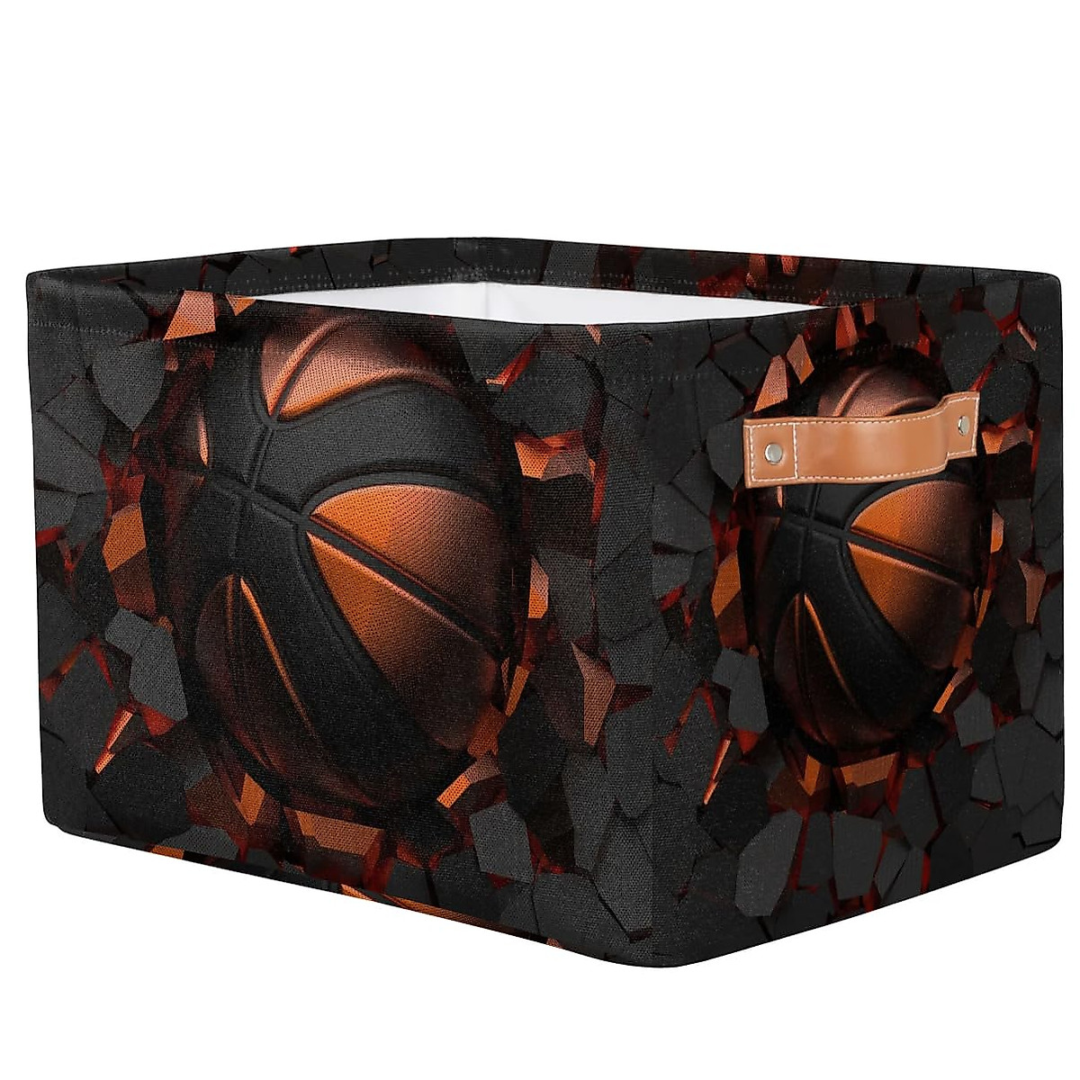 SinSenMa Basketball Black Cube Storage Basket Boy Toys Gifts Empty Basket,Collapsible Shelf Organizer Bins with Handles,Canvas Cloth Fabric Storage Basket,Books Kids Toys Bin Boxes,Closet Decorate