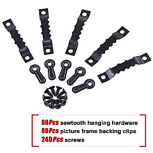 160Pcs Picture Hangers Kit, Including 80Pcs Black Sawtooth Picture Frame Hanging Hangers Double Hole and 80Pcs Photo Frame Turn Button with Screws Perfect for Home Decoration - Black