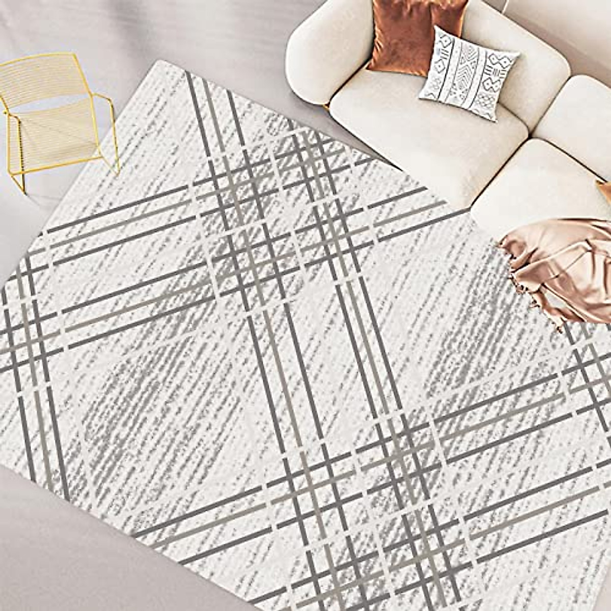 FINOREN Artistic Abstract Area Rug.Lines-Grey,4'x6', Suitable for Bedroom, Living Room, Apartment, Machine Washable Non-Slip Soft Modern Interior Rug,Smudge-Proof, Non-Shedding.