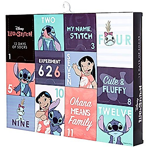 Lilo & Stitch girls Lilo Stitch 12 Days of Advent Box Socks, Assorted Blue, 9 11 US
