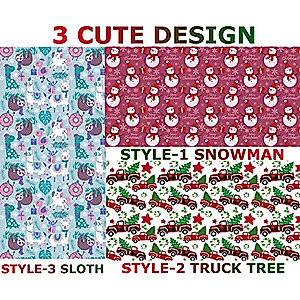U'COVER Christmas Gift Wrapping Paper Large Sheet for Kids Boys Girls Baby Women Men Xmas Wrapping Paper 3Style Christmas Sloth Llama Santa Snowman Tree Truck Car Gift Wrap Paper (27*39.4inch 22sq.ft.)