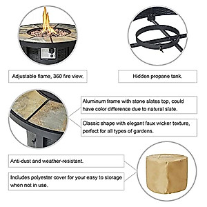 Glitzhome 32" D 30000-BTU Round Slates Top Aluminum Propane Fire Pit with Cover Outdoor Fire Tables for Garden Patio Backyard Deck Poolside