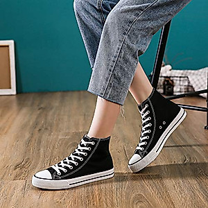 Women's High Top Canvas Shoes Fashion Sneakers Casual Shoes for Walking（Black.US9）