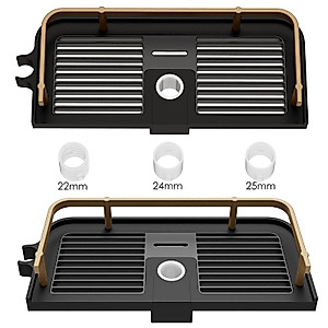 Linkidea Direct Shower Caddy Shelf for 22/24/25 mm Slide Bar, Bathroom Shower Rack Organizer Sponge Holder for Shampoo Soap with Guardrail and Hanging Hook (Black)