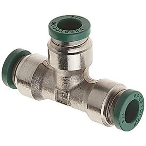 Parker Hannifin 164PLP-4 Prestolok PLP Nickel Plated Brass Union Tee Push-to-Connect Fitting, 1/4" Push-to-Connect Tube x 1/4" Push-to-Connect Tube
