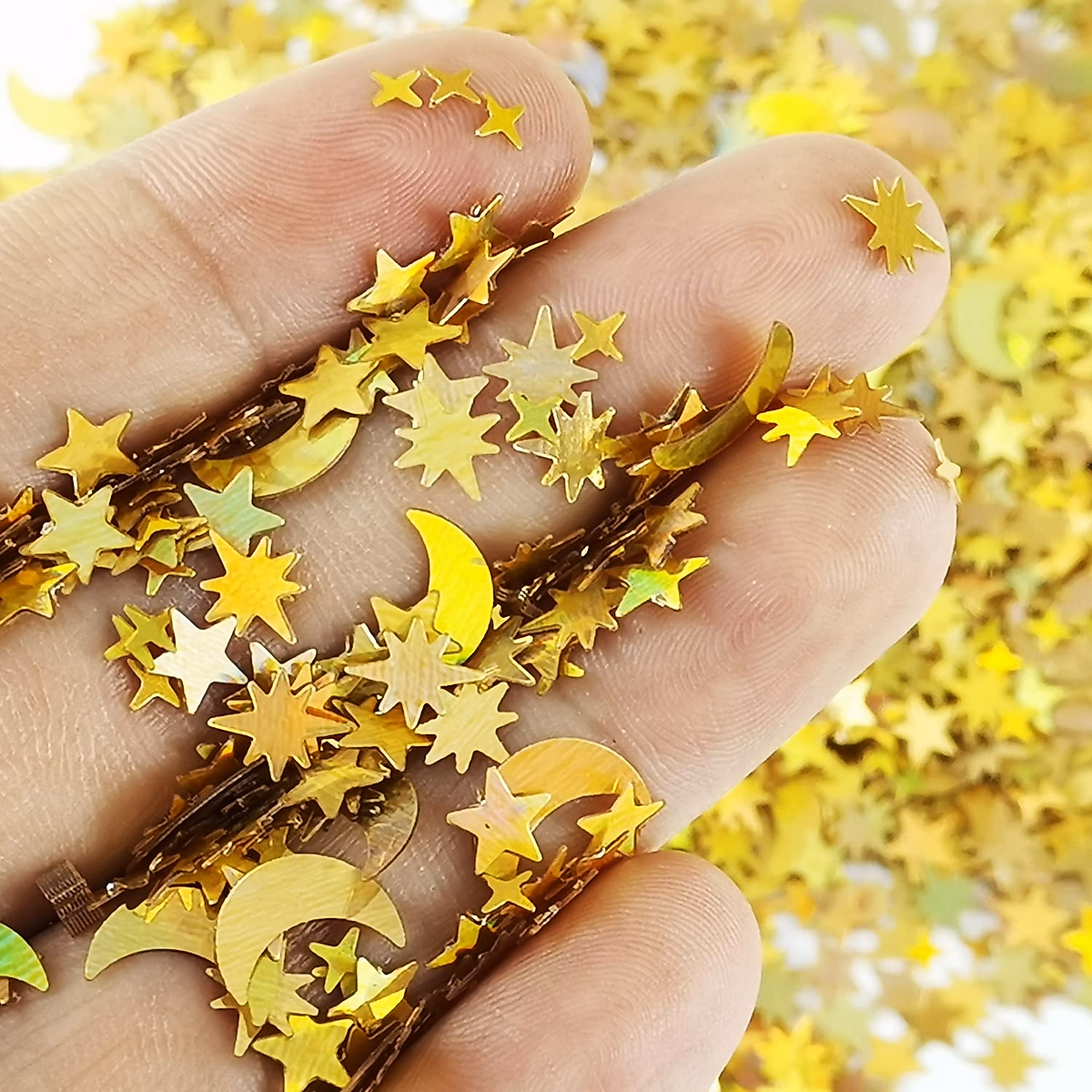 Hrovsur Table Confetti for Party - Star Moon Confetti Iridescent Metallic Glitter Foil Confetti for Birthday Anniversary Wedding Graduation Party Bachelorette Party Baptismal Party DIY (Gold)