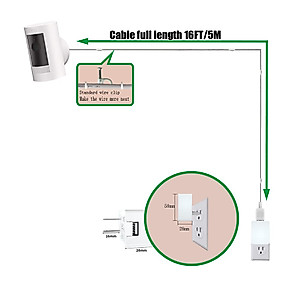 SKYWORLD16Ft Weatherproof Charge Cable for Ring Camera; Certified Ring Power Cable and Power Adapter Compatible with Stick Up Cam Battery/Plug-in 3rd Gen/2nd Gen, Spotlight Cam Battery (1PCS)