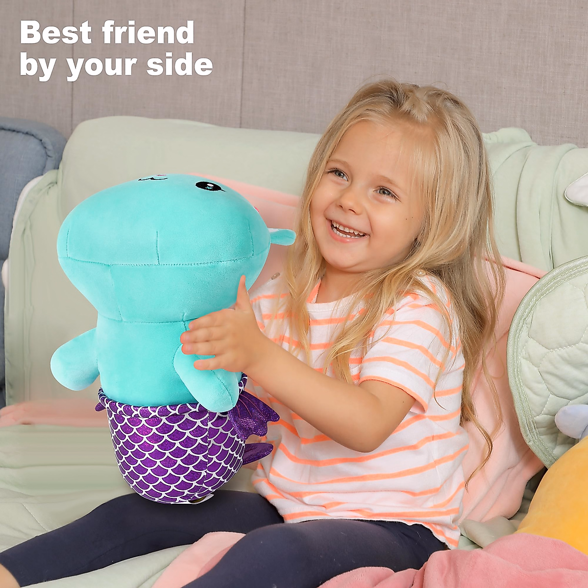 Onsoyours Cute Kitten Mermaid Plush Toy Stuffed Animal Kitty Soft Mermaid Cat Plush Pillow for Kids (Blue Cat Mermaid, 12")