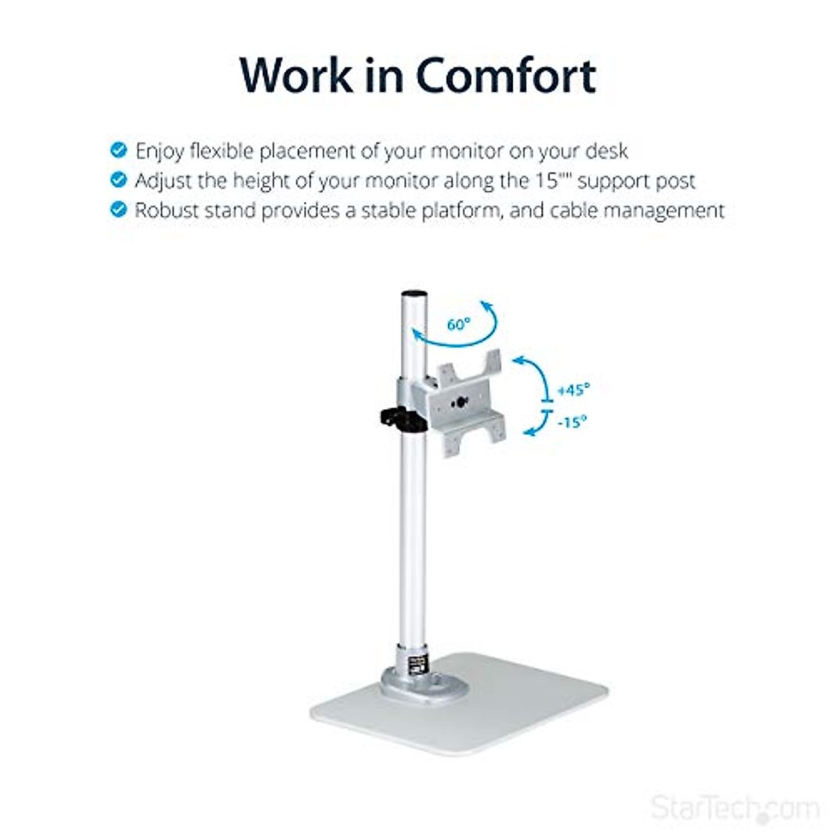 StarTech.com Single Monitor Stand - Adjustable - Supports Monitors 12'' to 34" (30.9lb/14kg) - Premium - Single Screen VESA Monitor Mount Stand - Silver , TAA (ARMPIVSTND)