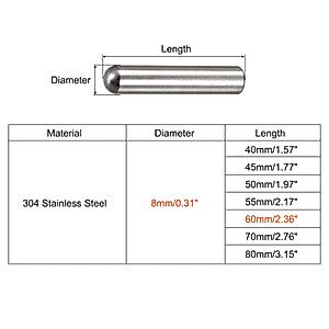 Tool parts 8x60mm Dowel Pins - 2pcs Round Head Flat Chamfered End Dowel Pin
