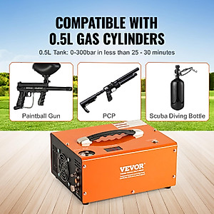 VEVOR PCP Air Compressor, 4500PSI Portable PCP Airgun Compressor with Built-in Converter, Auto-Stop | DC12V/AC120V | Oil & Water-Free Paintball Tank Compressor Pump for Air Rifle, Scuba Diving Bottle