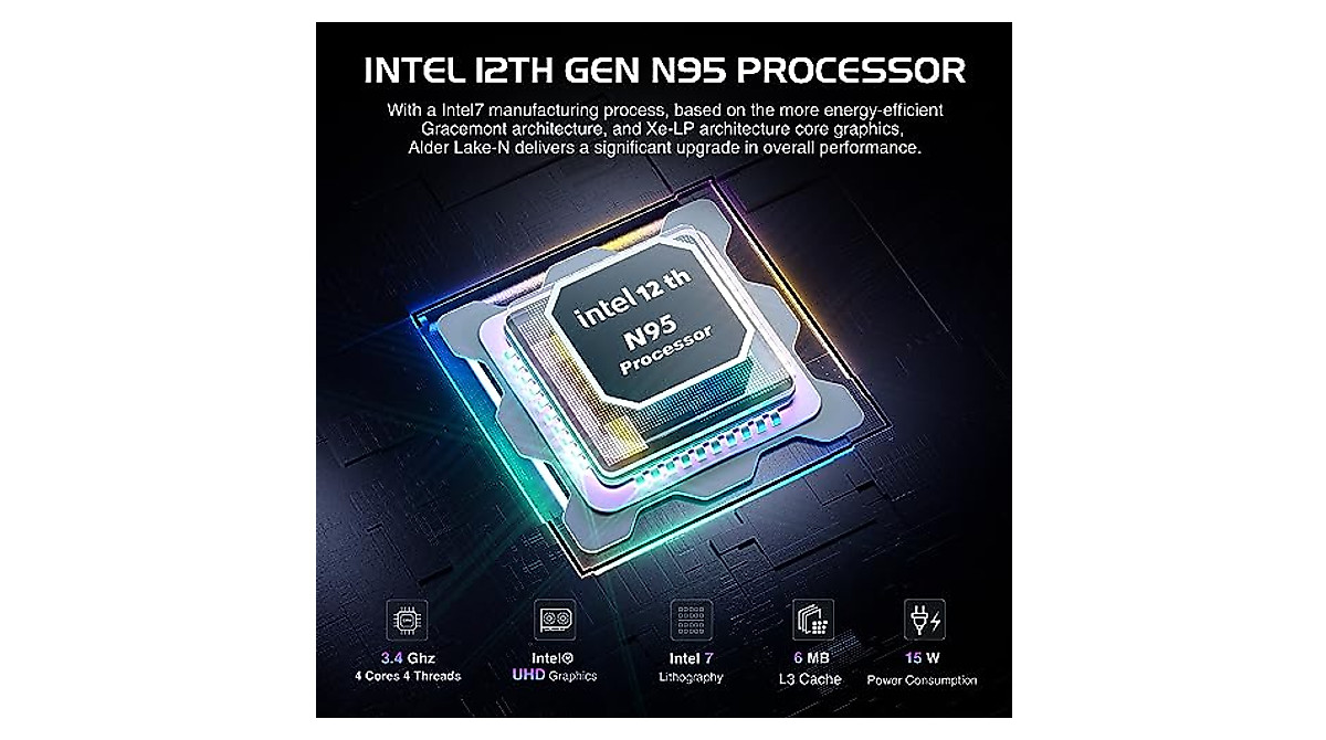 Mini PC RGB AK1 Plus, Intel N95(up to 3.4GHz) 12th Gen Processor Mini ...