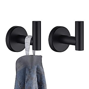 JQK Black Bathroom Towel Hook, Coat Robe Clothes Hook for Bathroom Kitchen Garage Wall Mounted (2 Pack), 304 Stainless Steel Matte Black, TH100-PB-P2