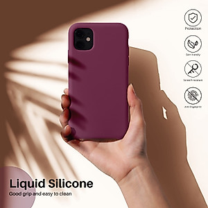 ORNARTO Compatible with iPhone 11 Liquid Silicone Case 6.1 inch, Slim Liquid Silicone Case with Open Bottom Style Soft Gel Rubber Cover - Wine Red
