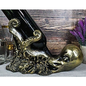 Ebros Gift Ocean's Misty Refreshment Large Nautical Marine Drinking Giant Sea Octopus Kraken Wine Bottle Holder Rack Sculpture Cthulhu Cephalopod Tentacles Monster Decorative Figurine