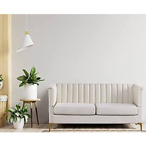 WIN FORCE 70" Beige White Velvet Loveseat Sofa Couch for Living Room, Cream Mid Century Modern loveseats for Small Space, 3 Seater Upholstered Small Sofa Love Seats Furniture for Bedroom, Apartment