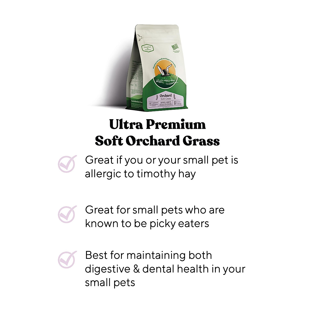 Rabbit Hole Hay - Ultra Premium Soft Orchard Grass for Small Pets - 24 oz Bag - Soft & Nutritious