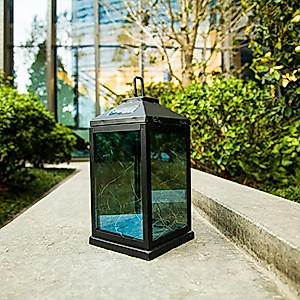 Solar Lantern Lights Metal Sunwind with 30 Warm White LEDs Fairy String Lights Outdoor Decorative Table Lamp (Black-11.4"H)