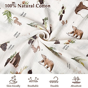 david's kids 4 Pack Baby Muslin Swaddle Blankets, 100% Cotton Swaddling Blankets Wrap for Boys Girls, Ultra Soft Breathable Receiving Blanket, New Born Essentials, Woodland Animals/Green