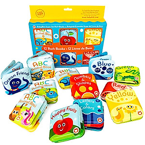 Super Bath Book Set of 12 (Fruits, Ocean Friends, ABC, Numbers Books; Color Recognition Bath Books Including Yellow, Green, Red and Blue Color Topics, ABC Animal Bath Books.