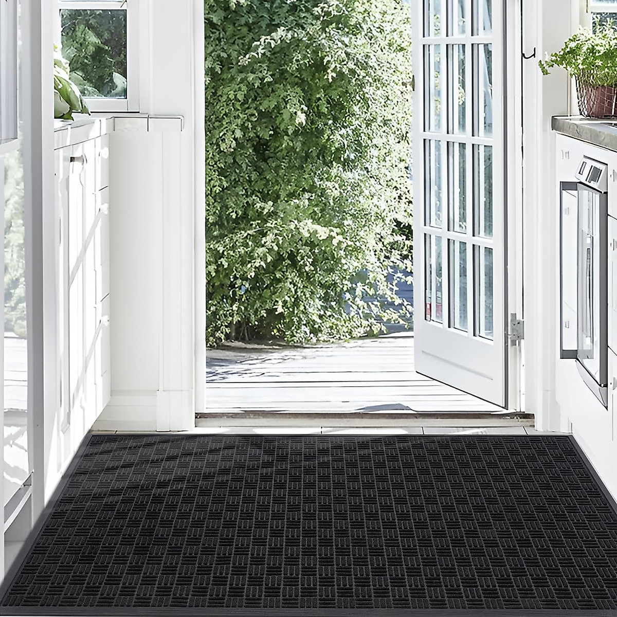 Mibao Front Door Mat, Heavy Duty Durable Welcome Mat for Outdoor Indoor, Dirt Trapper Waterproof Super Absorbent Door Mat for Entryway Outside Patio Porch, 61.5" x 36", Black