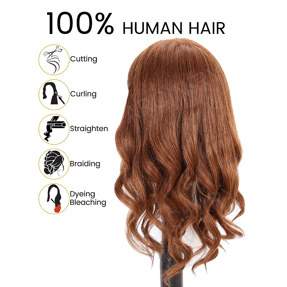 Mannequin Head with Hair 20-22" - Cosmetology Mannequin Head to Practice Hair Styles - 100% Human Hair Cosmetology Supplies - Hair Practicing and Cutting Manikin Head with Clamp & Hairdressing Tools