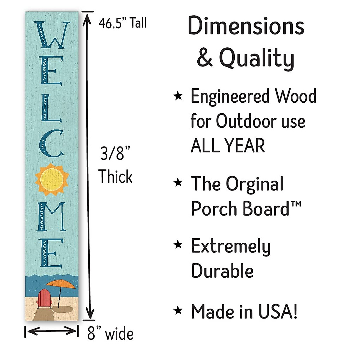 My Word! Tall Outdoor Welcome Sign / Porch Leaner, 46.5" Rustic Farmhouse Sign, Blue, Composite, Large: 8"x46.5", 3 lbs, Welcome, Lean or Hang, Porch, Wall Decorative Sign