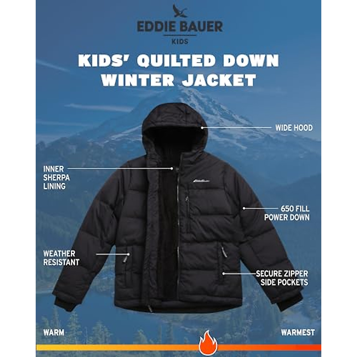 Eddie Bauer Boys' Winter Jacket - Heavyweight Quilted Down Jacket - Insulated Hooded Outerwear Coat for Boys (5-16), Size 7-8, Black
