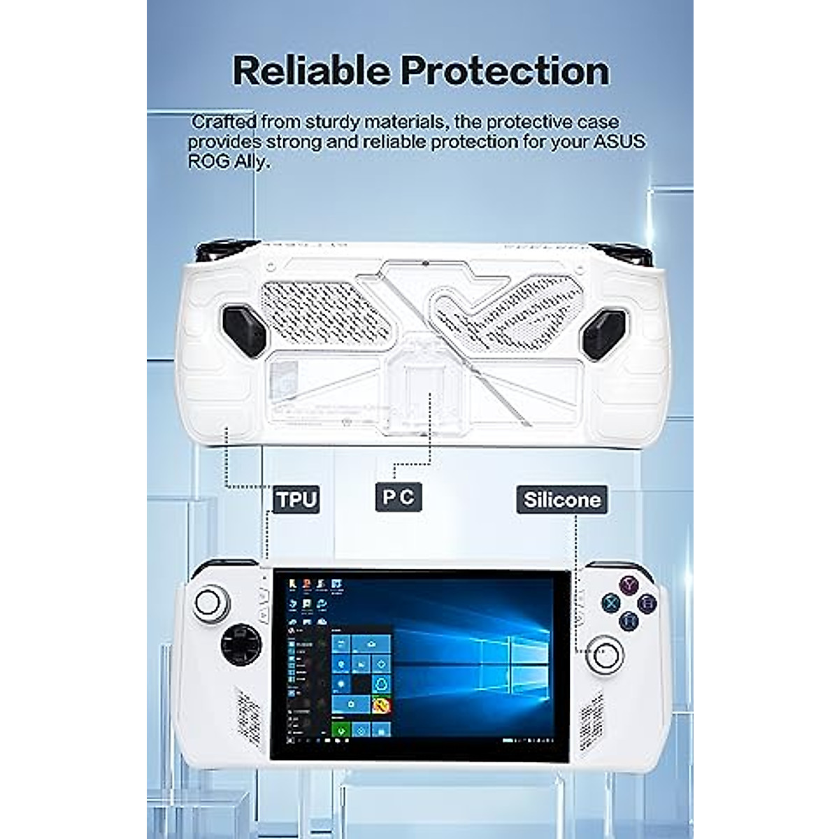 Protective Case for ASUS ROG Ally, TPU Case for ASUS ROG Ally with Kickstand, Included 2 ASUS ROG Ally Tempered Glass Screen Protector, Dustproof Nets, Joystick Protectors and 3.1 Adapter - White