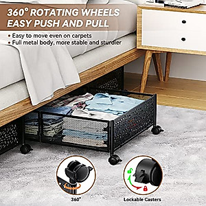 Under Bed Storage, Under the Bed Storage Containers with Wheels, Under Bed Shoe Storage Organizer Drawer, Tool-free Assembly Metal Underbed Storage Containers for Bedroom Clothes Shoes Blankets -2PCK
