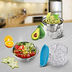 INNOVATIVE LIFE Ice Chilled Dip Bowl 2Pack, 25oz Stainless Steel Serving Bowl with Acrylic Base, Iced Salad Bowl for Fruit, Sauces, Dressing