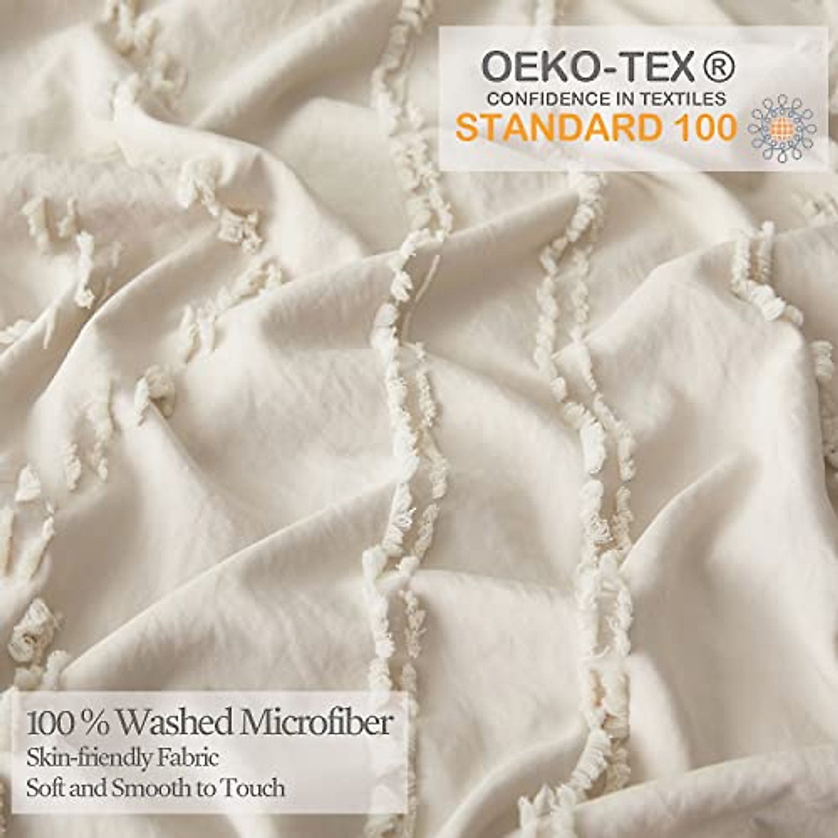 BEDAZZLED Duvet Covers King Size,3pcs Soft and Embroidery Shabby Chic Boho Bedding Sets,100% Washed Microfiber Tufted Comforter Cover Set, Beige