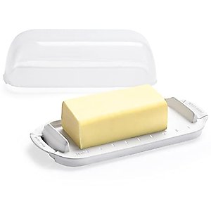 Butter Dish with Clear Lid, Butter Container Holds for Countertop, Unbreakable Butter Keeper for Home Kitchen Decor, Perfect for East/West Coast Butter, BPA-free, Microwave/Dishwasher Safe (White)