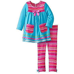 Bonnie Jean Girls Sweater Knit Dress Legging Outfit, Blue, 12M