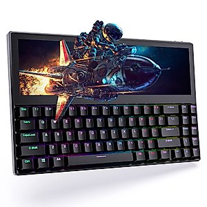 Kwumsy Portable Monitor Split Screen Keyboard Mechanical Multifunctional Keyboard with Built-in 12.6'' Touchscreen USB Expansion Compact 71 Keys RGB LED Backlit N-Key for Windows Mac Android (K2)