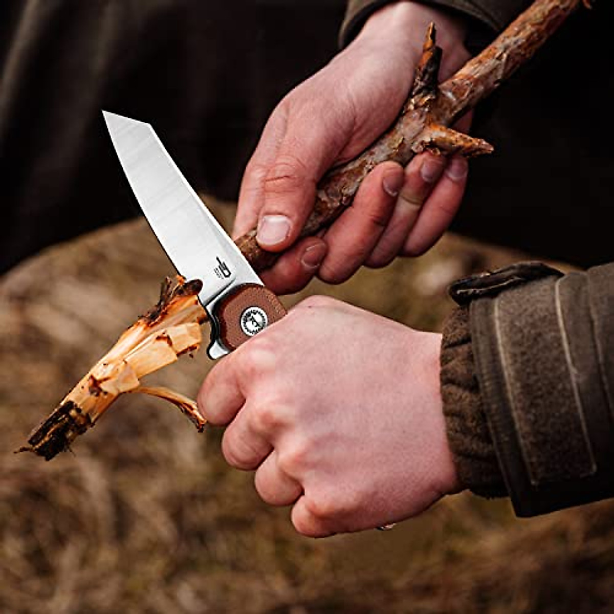 BESTECH KNIVES Pocket Folder Folding Knife: 2.84" 14C28N Steel Reverse Tanto Blade, Micarta Scales, Flipper, Liner Lock, EDC Steel Clip, BG40E (Natural Micarta)