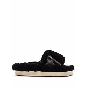 Golden Goose Women's Poolstar Shearling Sandals, Black, 8 Medium US