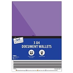Just-Stationery A4 Poly File Wallets Stud (Pack of 3), 6049