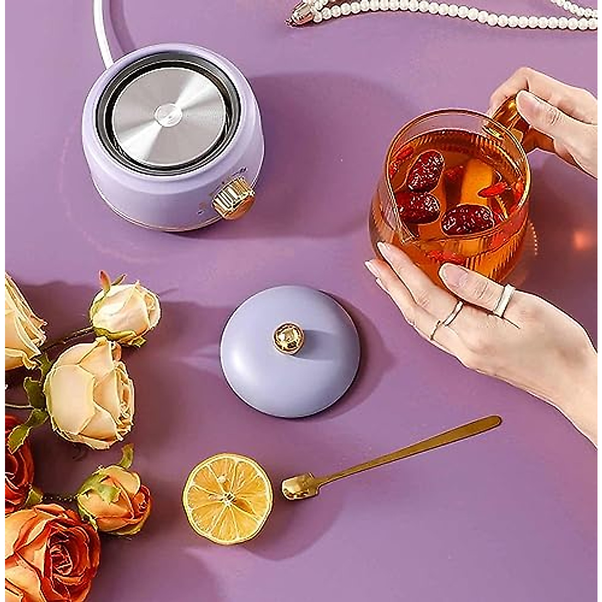600ML Health Pot Household Multifunctional Glass Kettle Electric Tea Pot Hot Water Dispensers Electric Kettle Flower Teapot Automatic Electric Stew Bird's Nest Pot Stainless Steel B,600ML (Color : B