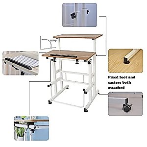 SDADI 2 Inches Carpet Wheels Mobile Standing Desk Stand Up Desk Height Adjustable Home Office Desk with Standing and Seating 2 Modes 3.0 Edition, Light Grain S001WFLT
