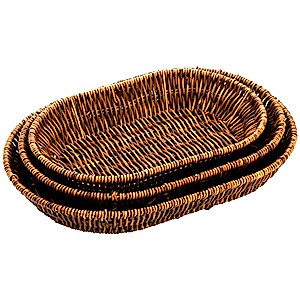 Hedume Set of 3 Wicker Baskets, Bread Baskets Sets, Tabletop Food Serving Baskets Trays, Handwoven Storage Basket Bin, Fruit Vegetables Sundries Storage Basket for Home, Restaurant, Bakery
