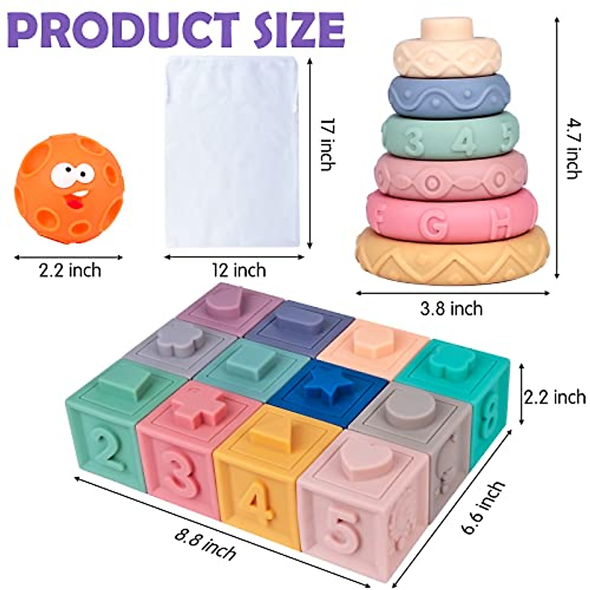 Dreampark Baby Toys 6 to 12 Months - Montessori Toys for Babies 0-6-12-18 Months - Stacking Building Blocks & Sensory Educational Toys & Infant Teething Toys for Toddlers 3 6 9 12 18 Months Boys&Girls