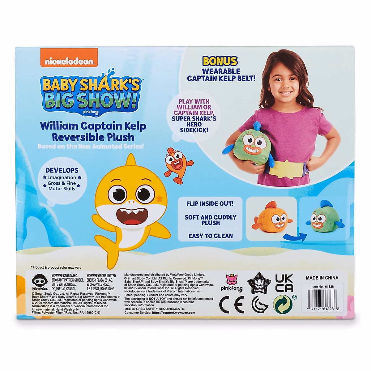 WowWee Baby Shark's Big Show! Reversible William Plush Flips Into Captain Kelp – Stuffed Animal Fish – Cute Plushies for Kids