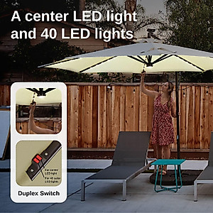 East Oak Offset Patio Umbrella, 10ft Hanging Cantilever Outdoor Umbrellas with 40 Solar Lights,8 Ribs,Waterproof UV 30+ Protection and Fade Resistant Outdoor Umbrella, Beige