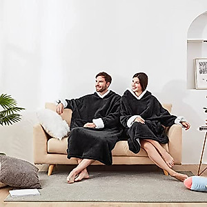 DUCHIFAD Wearable Blanket Hoodie, Oversized for Women Men and Adult, 47.2in/120cm - Flannel, Fleece, Polyester - Giant Warm Cozy Blanket Sweatshirt for Gift, Black